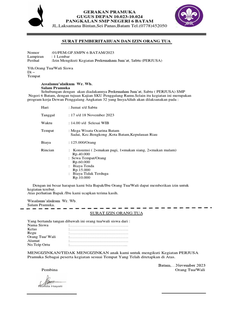 SURAT IZIN KEMAH | PDF