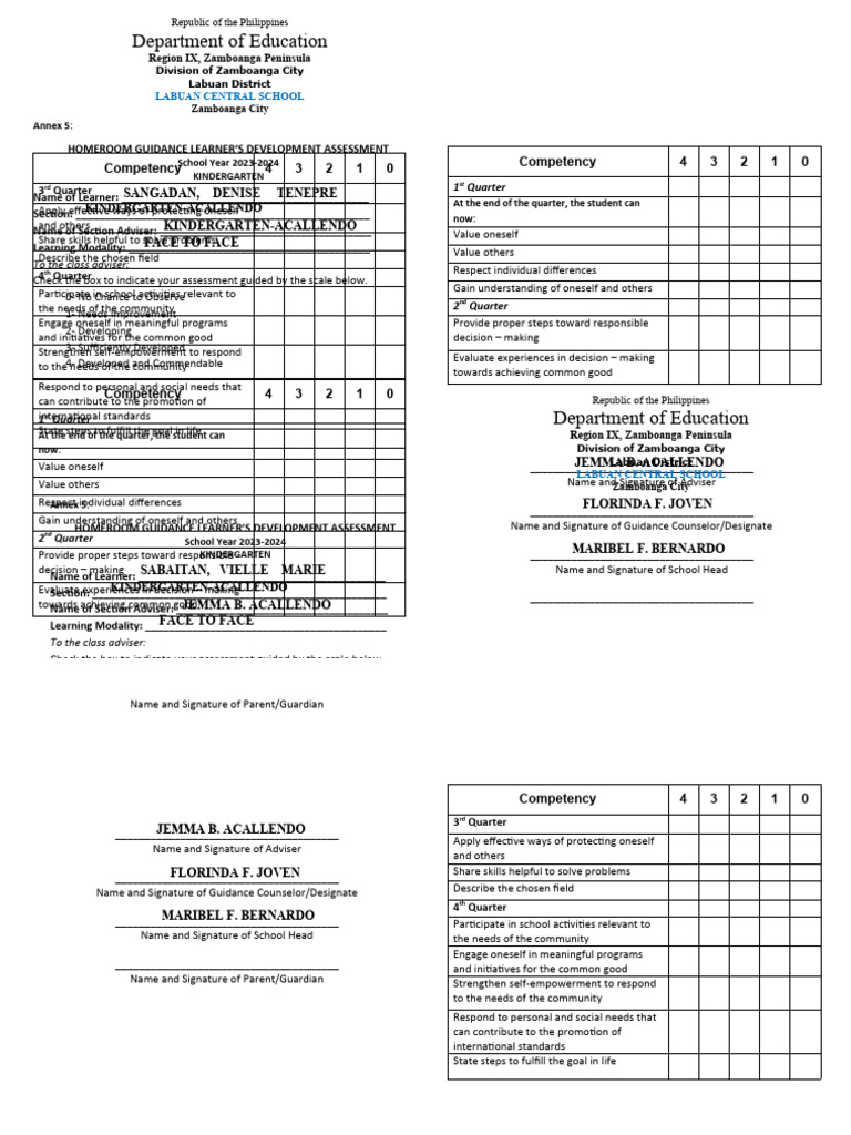 Kindergarten Development Assessment | PDF | Learning | Education Theory