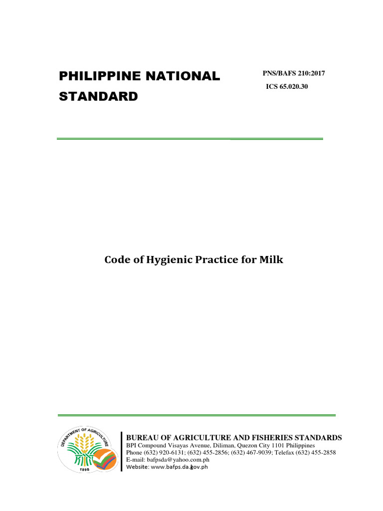 Pns - Bafs 210-2017 - Cohp Milk | PDF | Hygiene | Food Safety