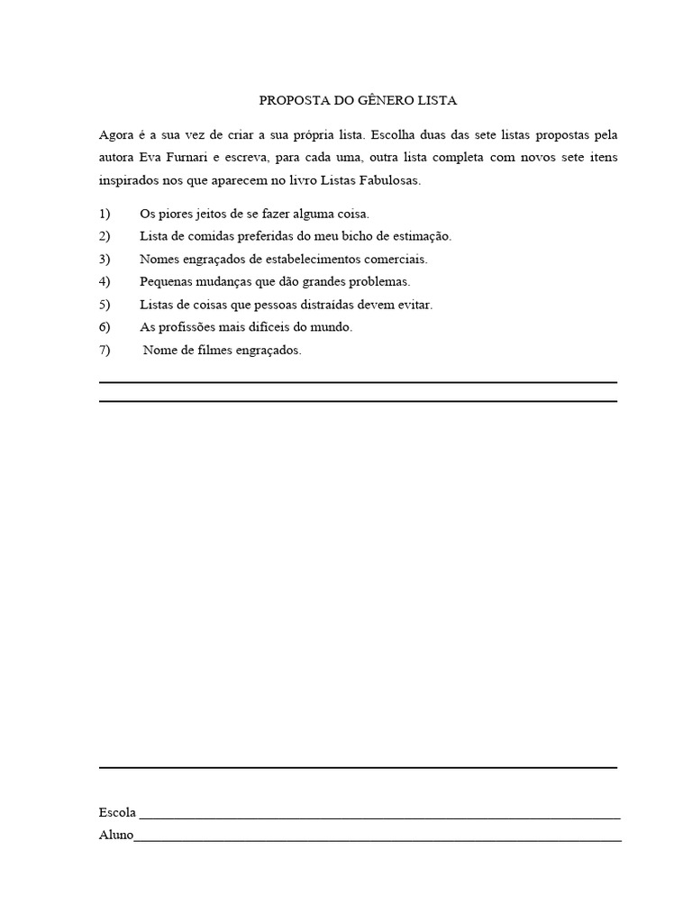 Proposta Do Gênero Lista Fabulosas | PDF