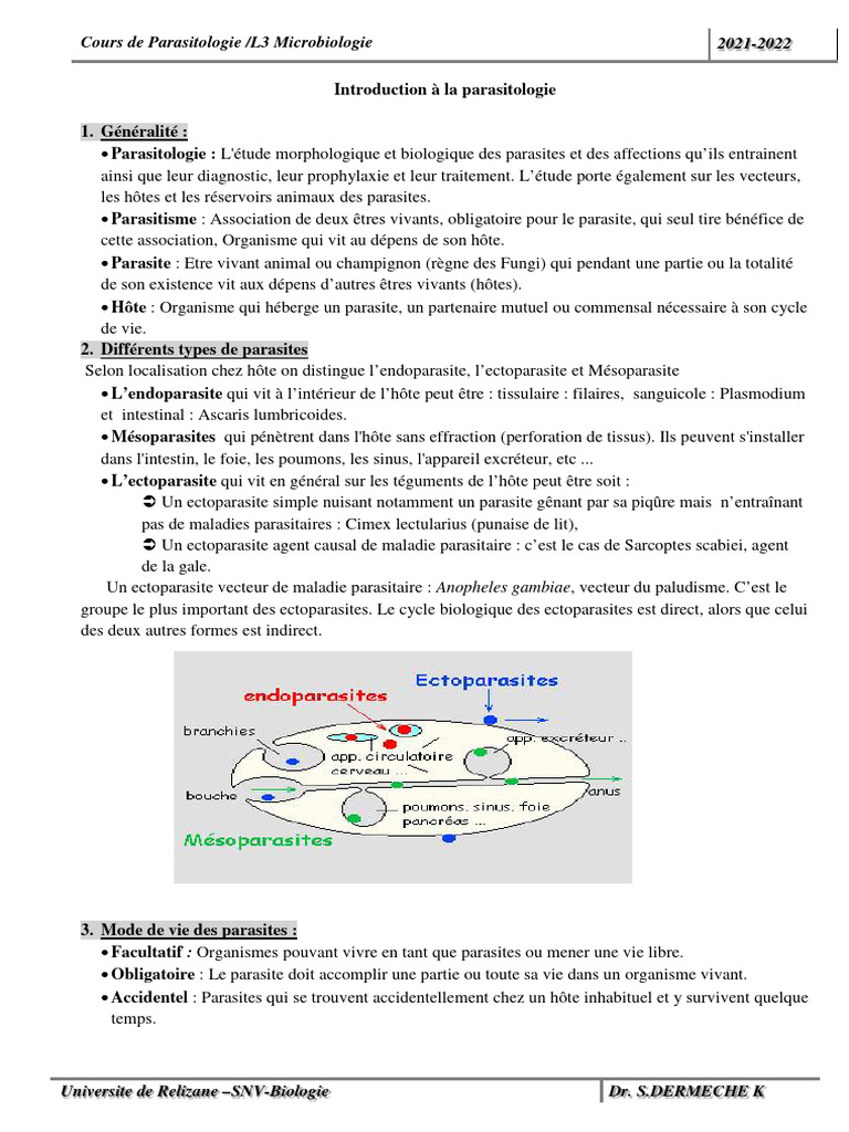 Cours Complet de Parasitologie L3 | PDF | Parasitisme | Parasitologie