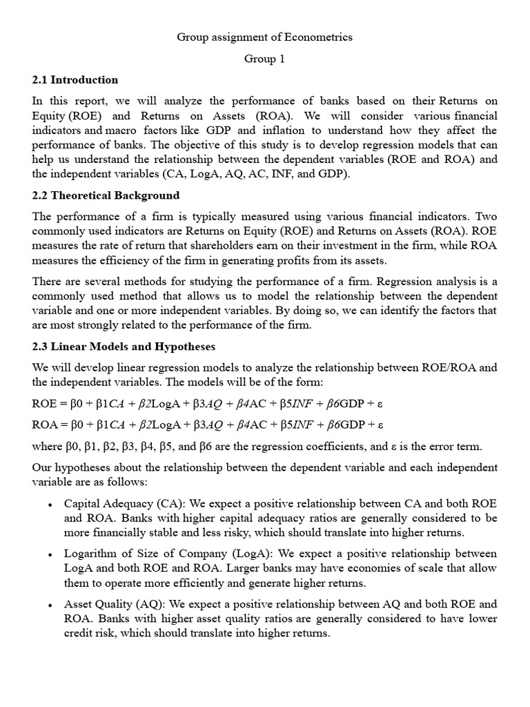 Group-assignment-of-Econometrics | PDF | Linear Regression | Econometrics