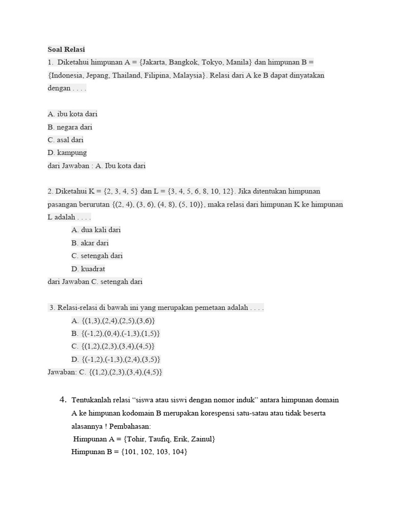Soal Relasi & Fungsi | PDF