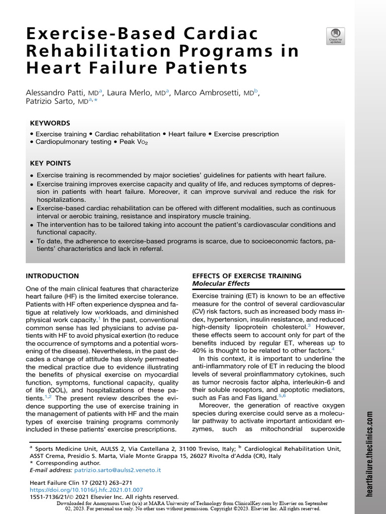 Exercise-Based Cardiac Rehabilitation Programs in Heart Failure Patients | PDF | Heart Failure ...