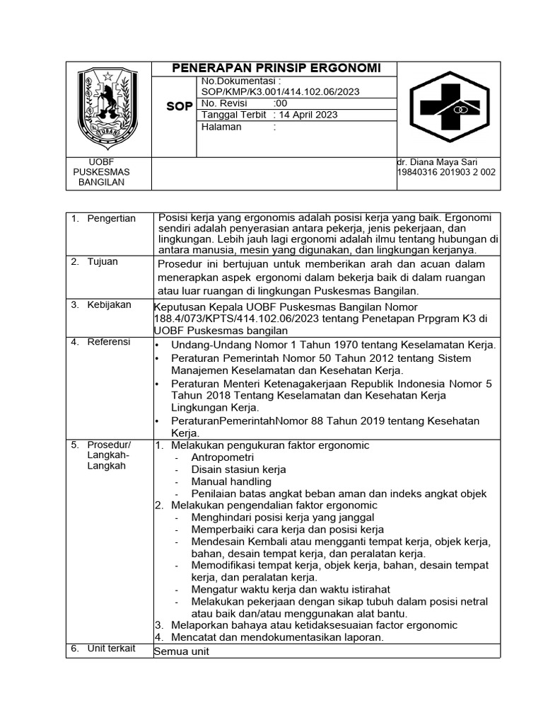 Sop K3 001 Prinsip Ergonomi | PDF