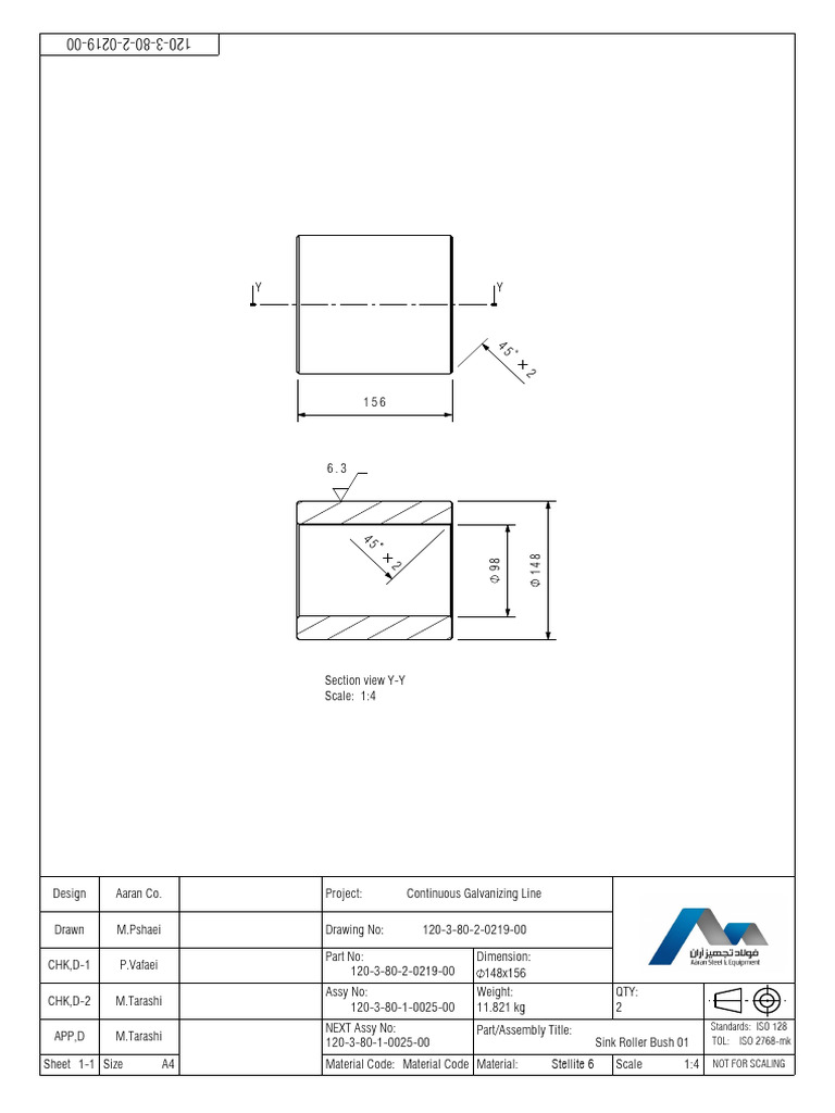 Standards: ISO 128 TOL: ISO 2768-mk Not For Scaling | PDF