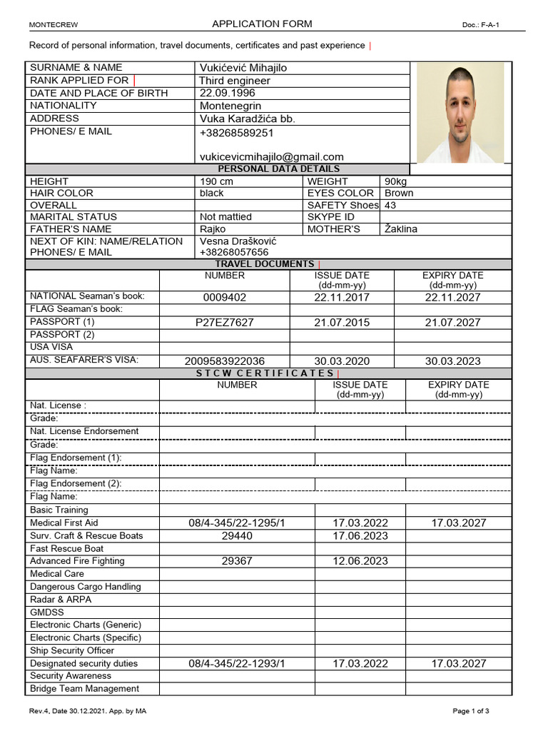 Application Form | Download Free PDF | Ships | Shipping