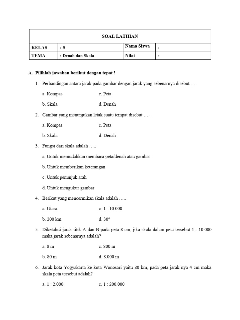 SOAL LATIHAN 5 4 Denah Dan Skala | PDF | Metode & Bahan Ajar