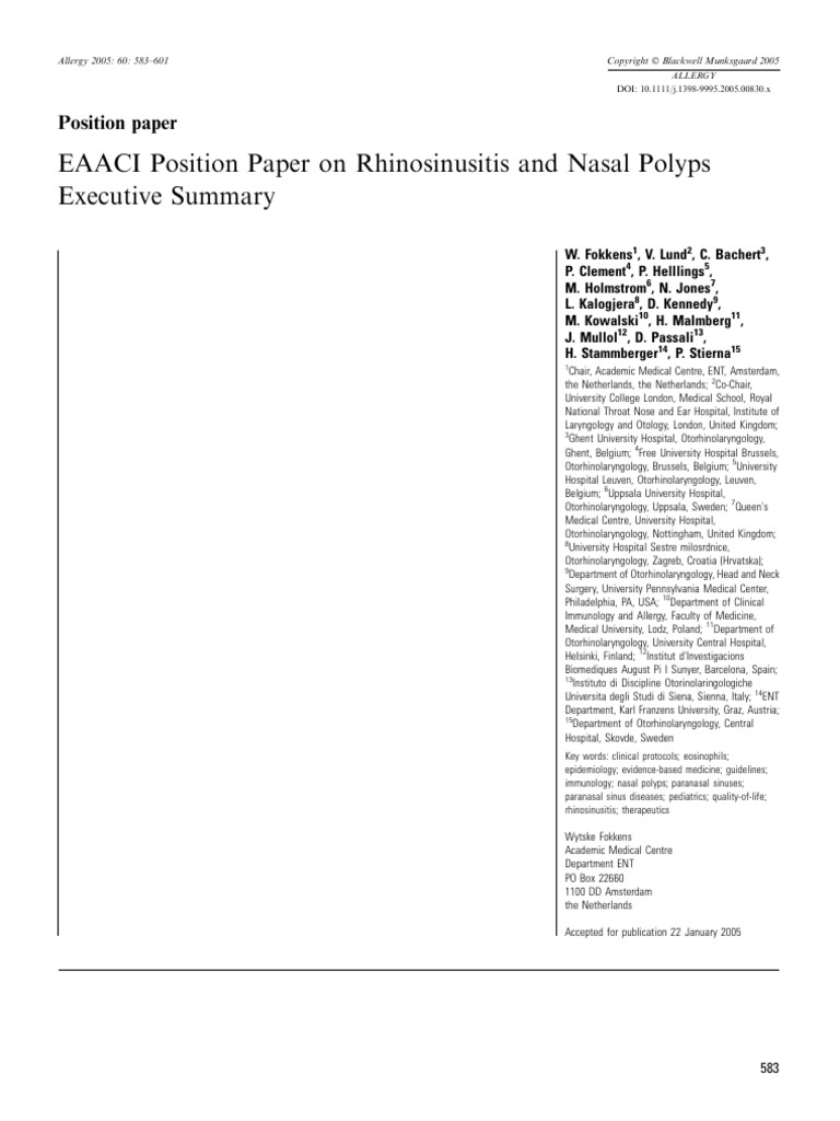 EAACI Position Paper On Rhinosinusitis A | PDF | Allergy | Asthma