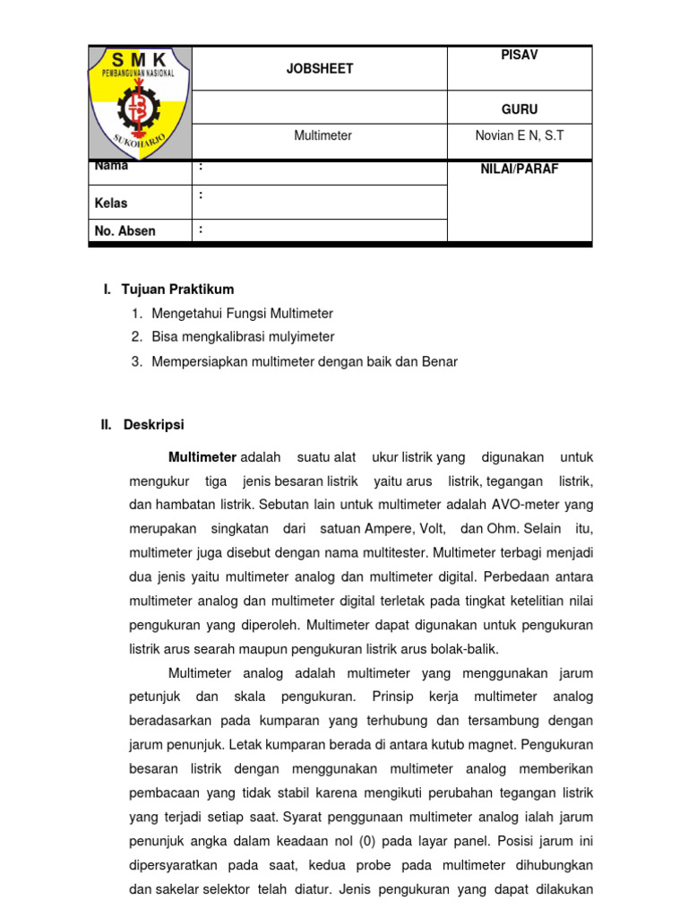 JOBSHEET Multimeter | PDF