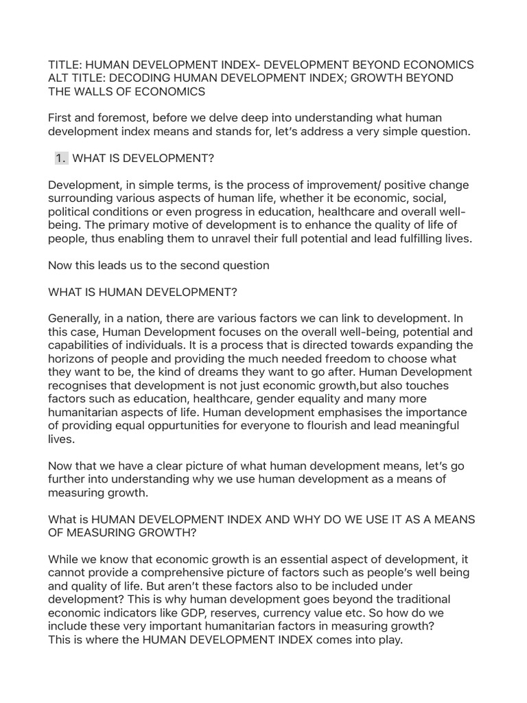 Title: Human Development Index - Development Beyond Economics | PDF | Human Development Index ...