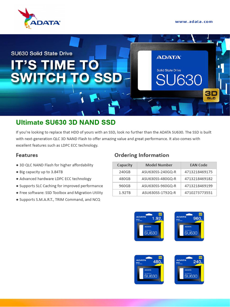 datasheet_su630_25_inch_sata_ssd_20231103 | PDF | Solid State Drive | Flash Memory