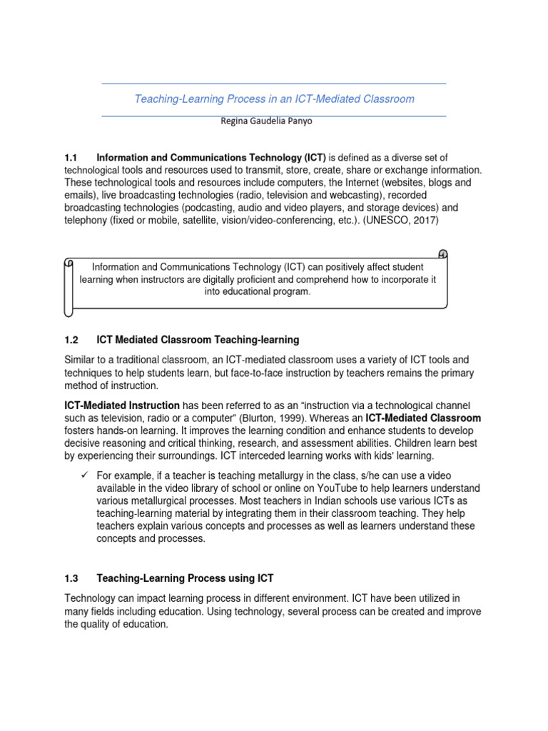 TL1 ICT Mediated Classroom ReginaPanyo Report PDF | PDF | Educational ...
