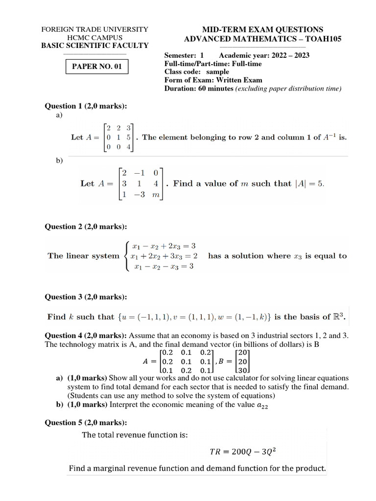 Advanced Maths No1 (Sample) | PDF