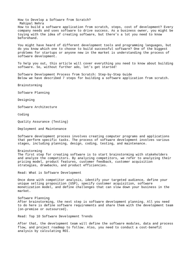 How To Develop A Software From Scratch by MAPHIL NEHRS | PDF | Software ...