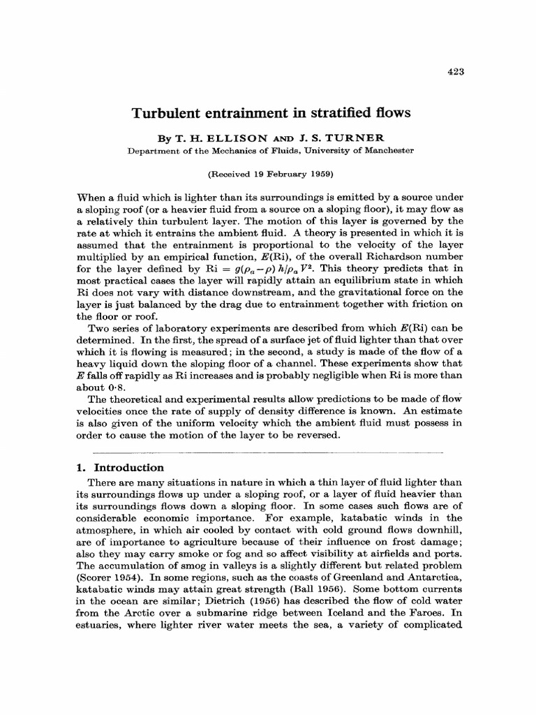 Ellison, Turner - 1959 - Turbulent Entrainment in Stratified Flows ...