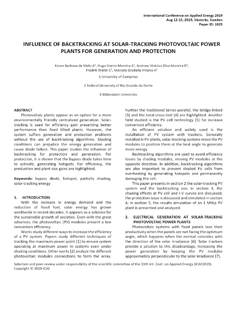 Influence of Backtracking at Solar-Tracking Photovoltaic Power Plants ...
