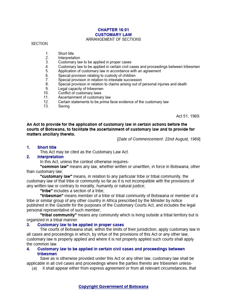 Customary Law Act-1 | PDF | Common Law | Justice