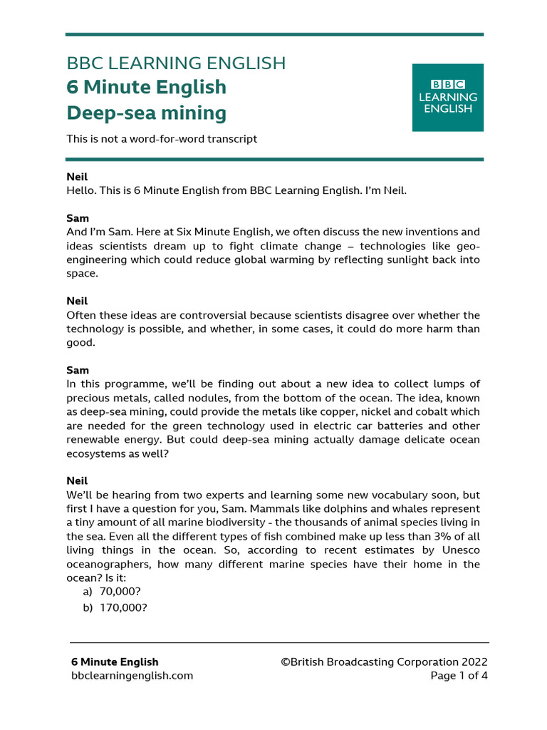 Deep-Sea Mining: Pros and Cons | PDF | Deep Sea | Sea