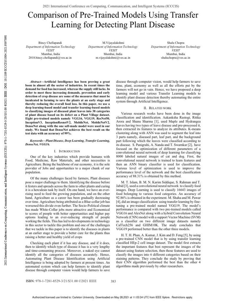 Comparison of Pretrained Model Using TL For Plant Disease Detection ...