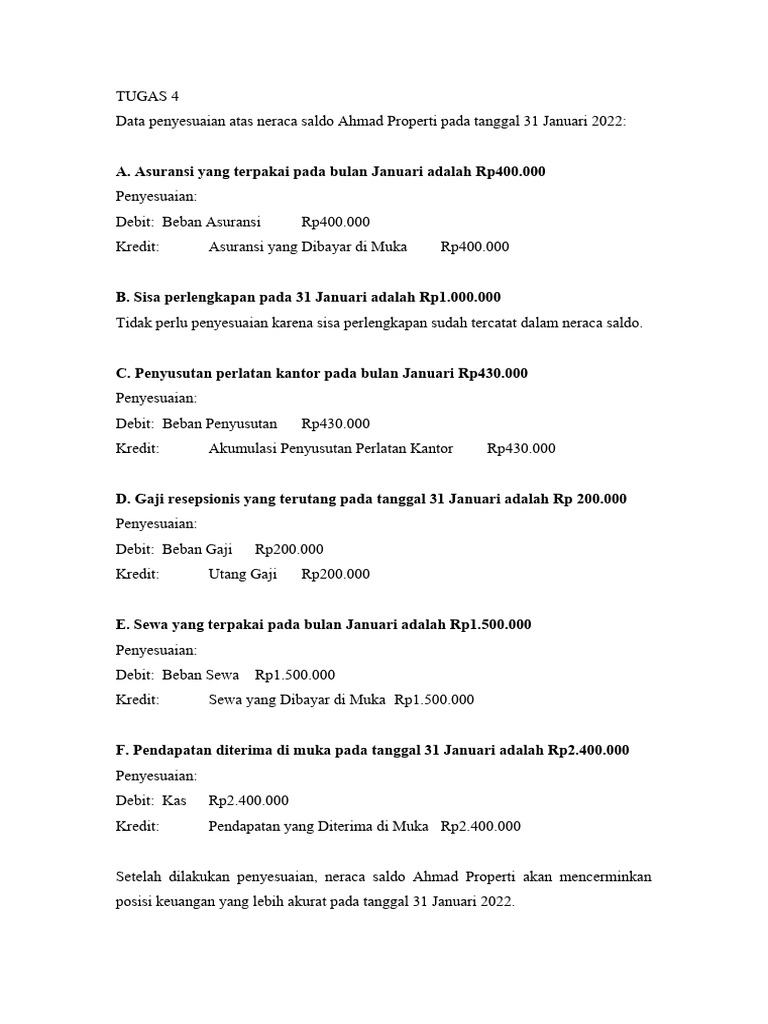 Tugas 4 - Jurnal Penyesuaian - Muhammad Farhan | PDF