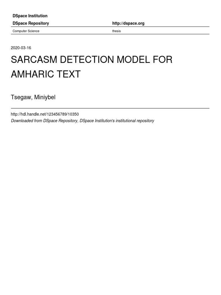 Sarcasm Detection Miniybel Tsegaw July 2019 Final Thesis Pdf Machine Learning
