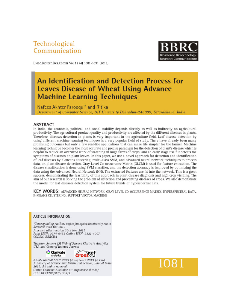 An Identification and Detection Process For Wheat Using ML | Download Free PDF | Support Vector ...