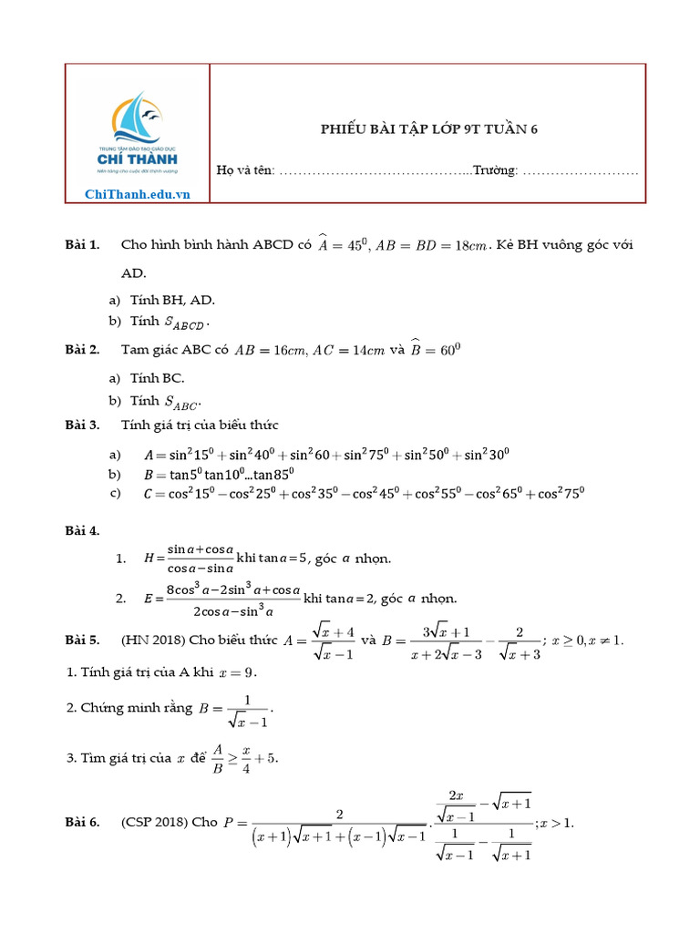 Bai Tap Lop 9T Tuan 6 | PDF