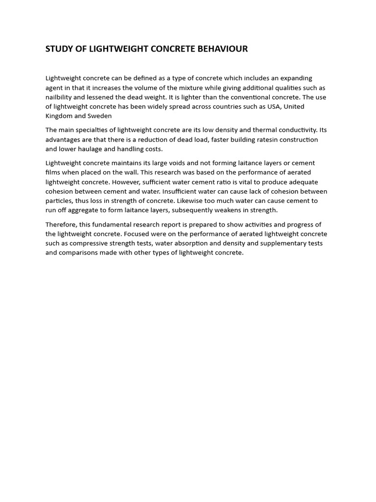 Study of Lightweight Concrete Behaviour | PDF | Concrete | Construction ...