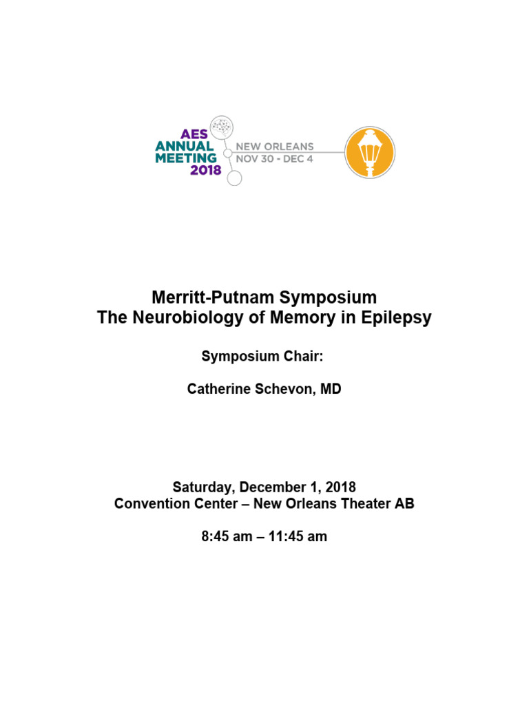 Merritt-Putnam Symposium - Neurobiology of Memory in Epilepsy | PDF | Pharmacy | Neurology