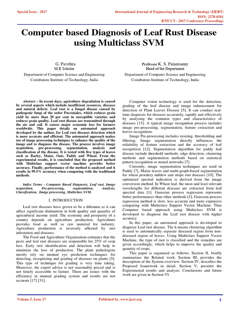 Leaf Rust Detection Using SVM | PDF | Image Segmentation | Support Vector Machine