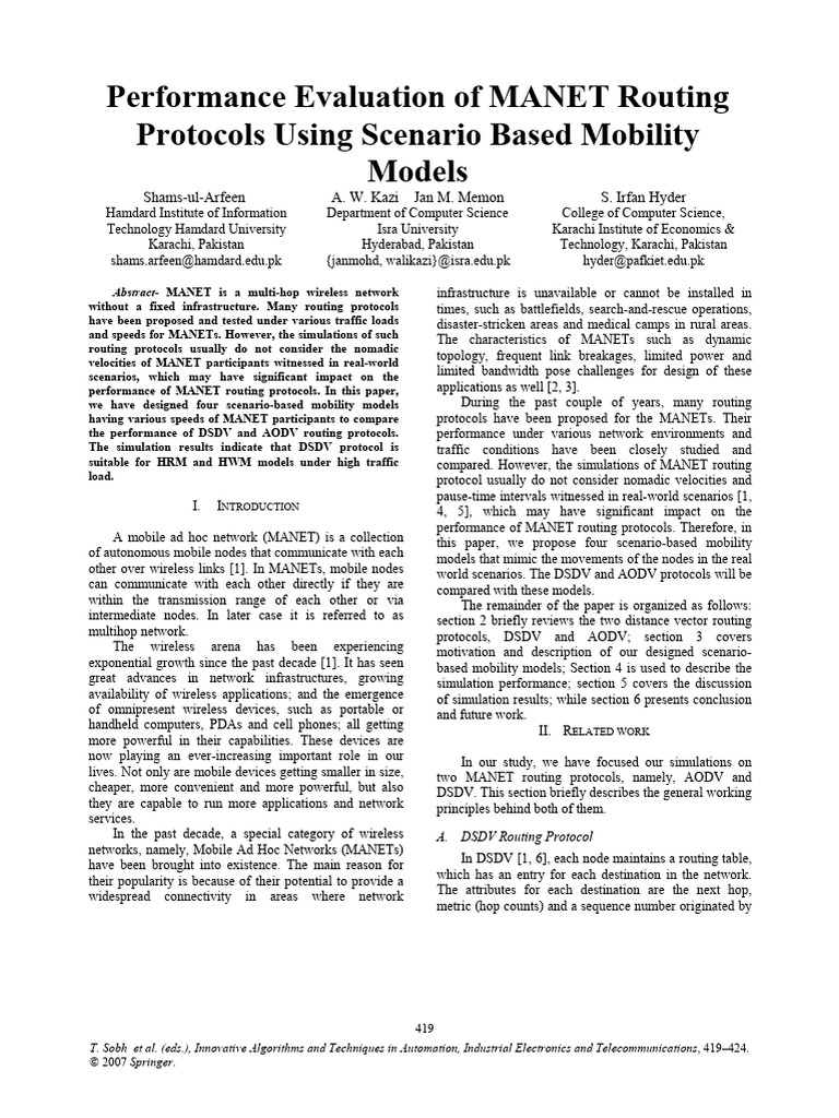 Performance Evaluation Of Manet Routing Protocols Using Scenario Based Mobility Models Pdf