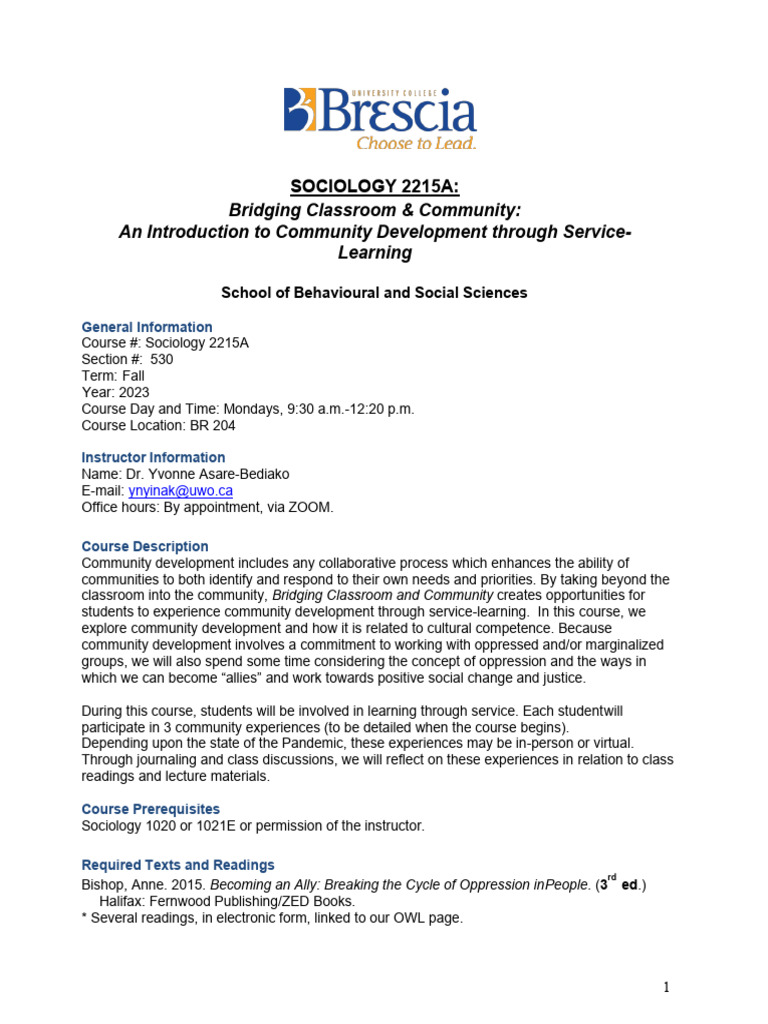 Soc 2215 Course Outline 2023 2 | PDF | Plagiarism | Experience