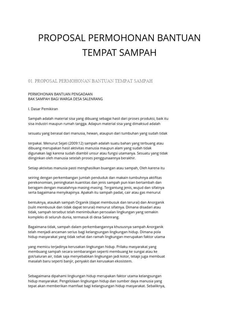 Proposal Permohonan Bantuan Tempat Sampah | PDF