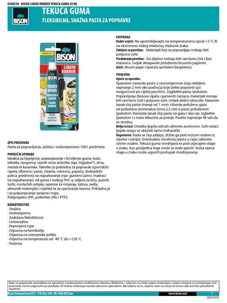 Tekuća Guma: Fleksibilna, Snažna Pasta Za Popravke | PDF