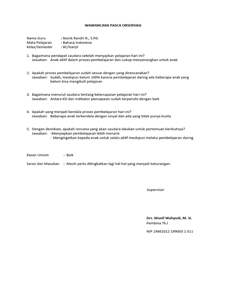 Wawancara Pasca Observasi | PDF