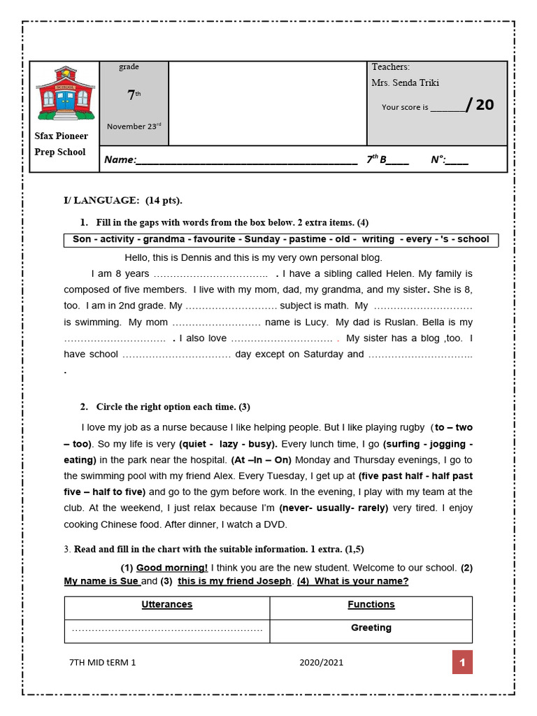 English Test 6 Ano 2021 | PDF | Language Arts & Discipline