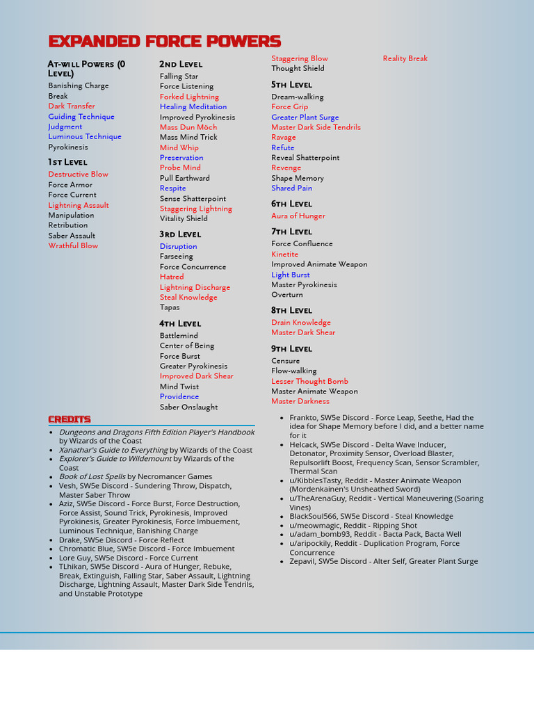 Expanded Force Powers Guide | PDF | Dream | Lightning