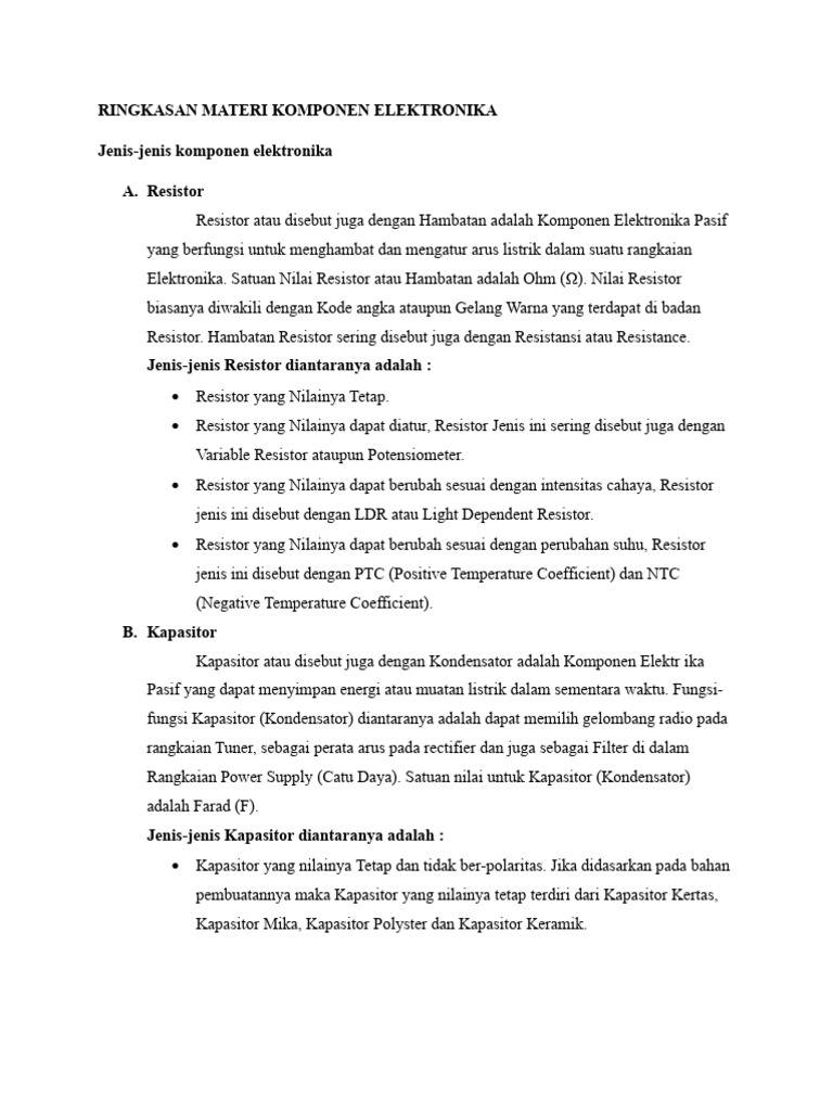 Ringkasan Materi Komponen Elektronika Aprilia Cantik Kiw Kiw | PDF