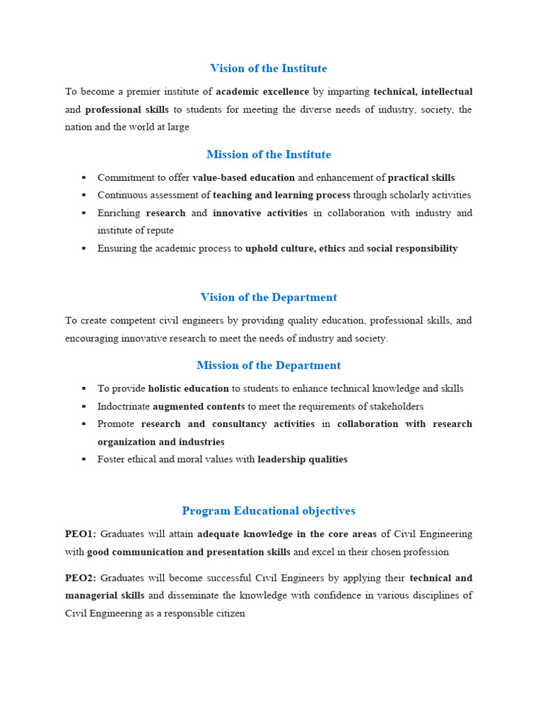 Mapping of PEO With Mission | Download Free PDF | Engineering | Knowledge