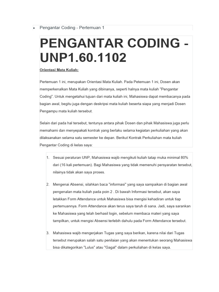Orientasi Mata Kuliah Pengantar Coding | PDF