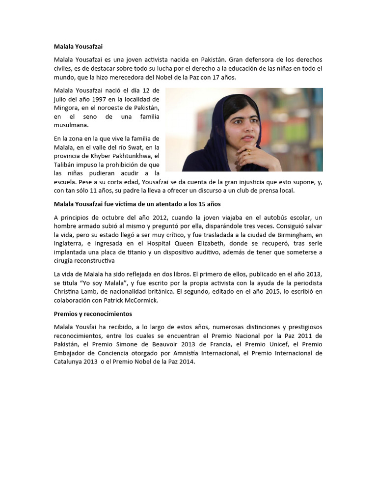 Malala Yousafzai | PDF | Malala Yousafzai | Anne Frank