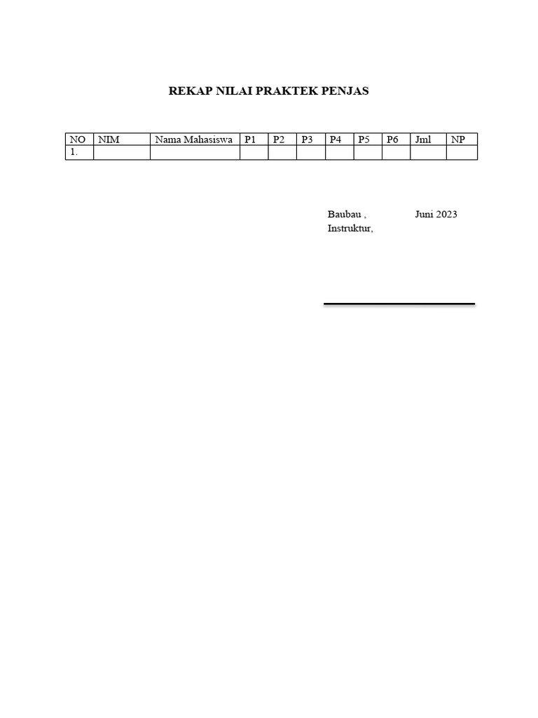 Rekap Nilai Praktek Penjas | PDF