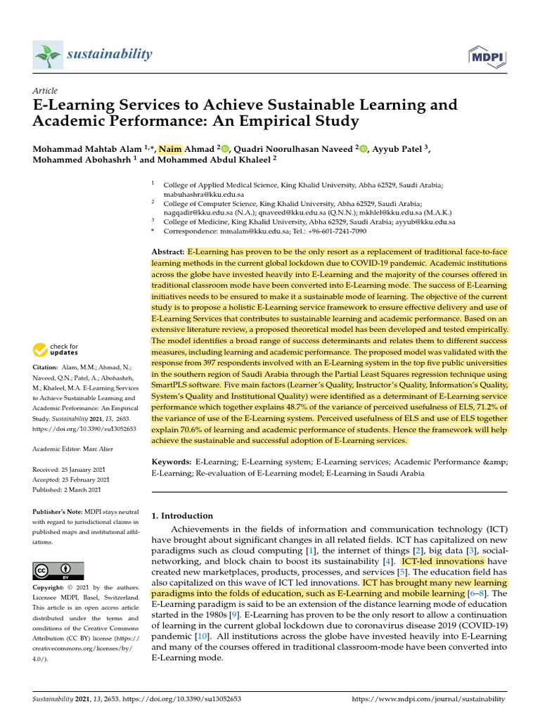 Sustainability 13 02653 | PDF | Educational Technology | Computing