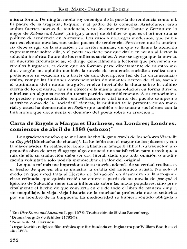 Engels, Friedrich - Carta A Margaret Harkness 1888 | PDF