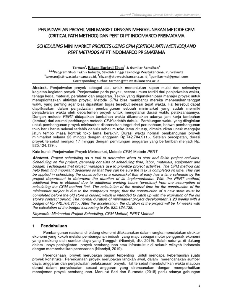 Penjadwalan Proyek Mini Market | PDF | Bisnis