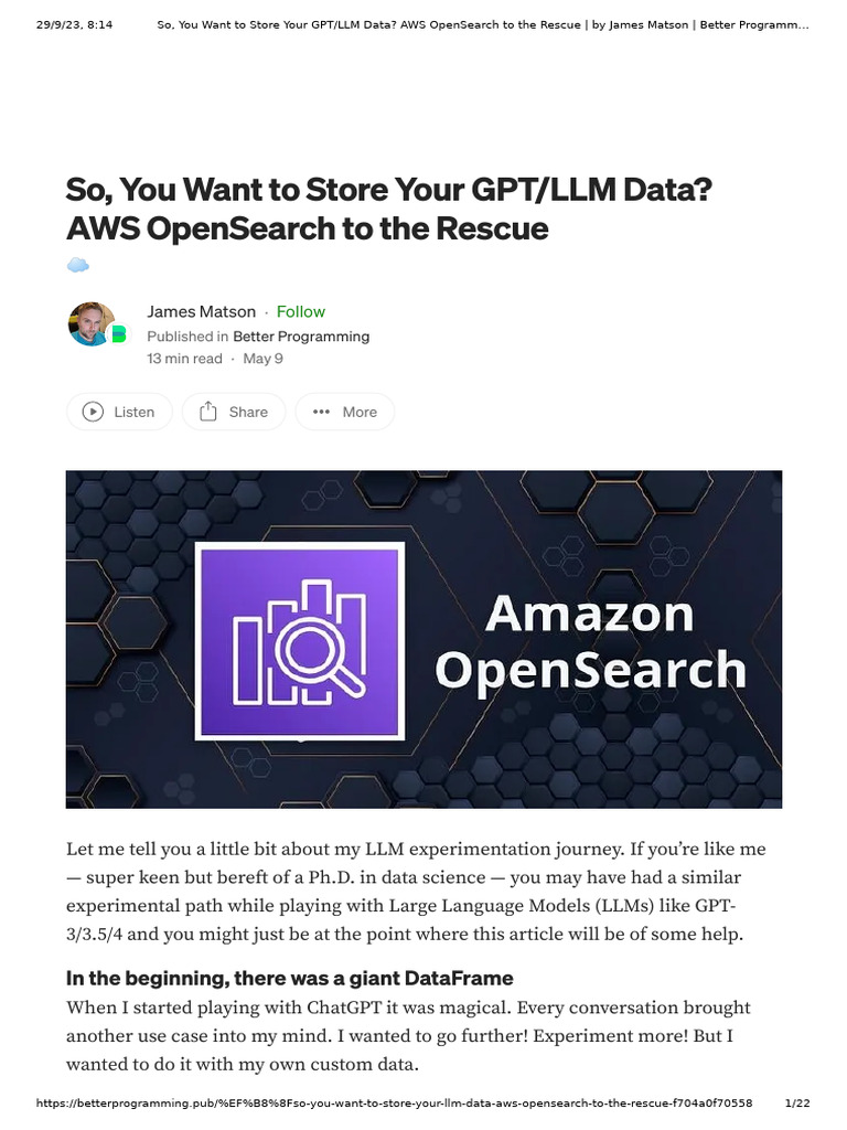 So, You Want To Store Your GPT - LLM Data - AWS OpenSearch To The Rescue - by James Matson ...