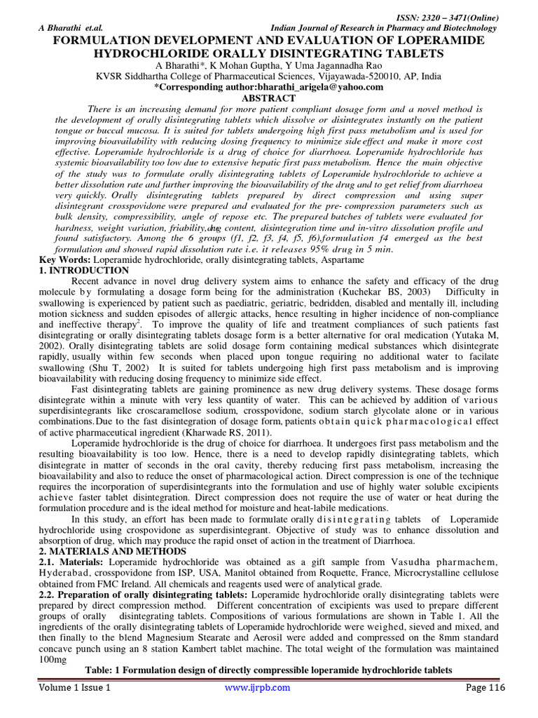 Jurnal Loperamide HCL BARU | PDF | Tablet (Pharmacy) | Pharmaceutical ...