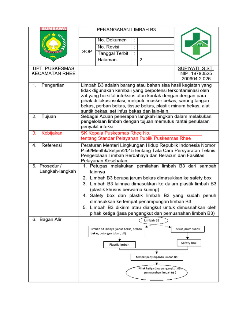 Sop Penanganan Limbah Medis B3 | PDF