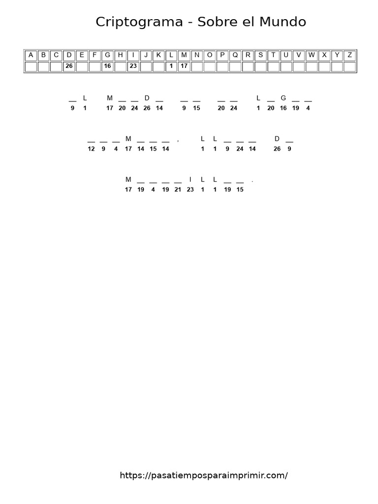 Criptograma para Imprimir - Sobre El Mundo | PDF | Puzzles | Games Of Mental Skill